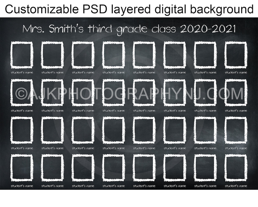 Class Photo Template, Customizable PSD Digital Background, 30 Slots for ...