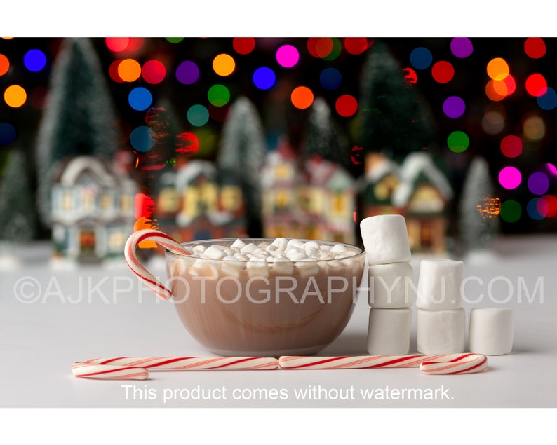 Christmas Digital Backdrop, Hot Chocolate in Bowl With Candy Canes and ...