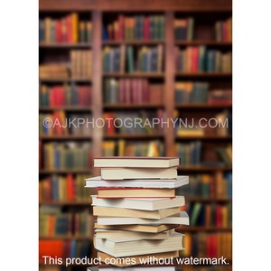A Stack of Giant Books in a Library Digital Background - Etsy