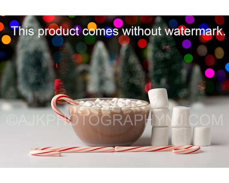 Christmas Digital Backdrop, Hot Chocolate in Bowl With Candy Canes and ...