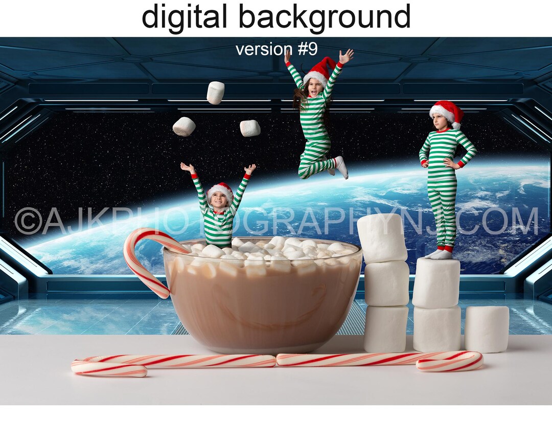 Christmas Digital Backdrop, Hot Chocolate in Bowl With Candy Canes and ...
