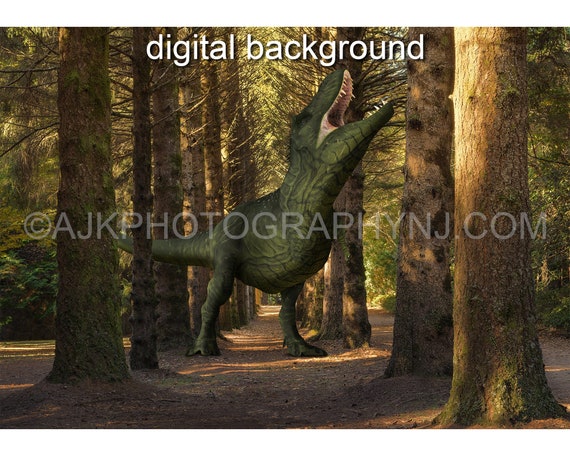 Dinosaur Digital Backdrop T-rex in Forest Tyrannosaurus Rex | Etsy