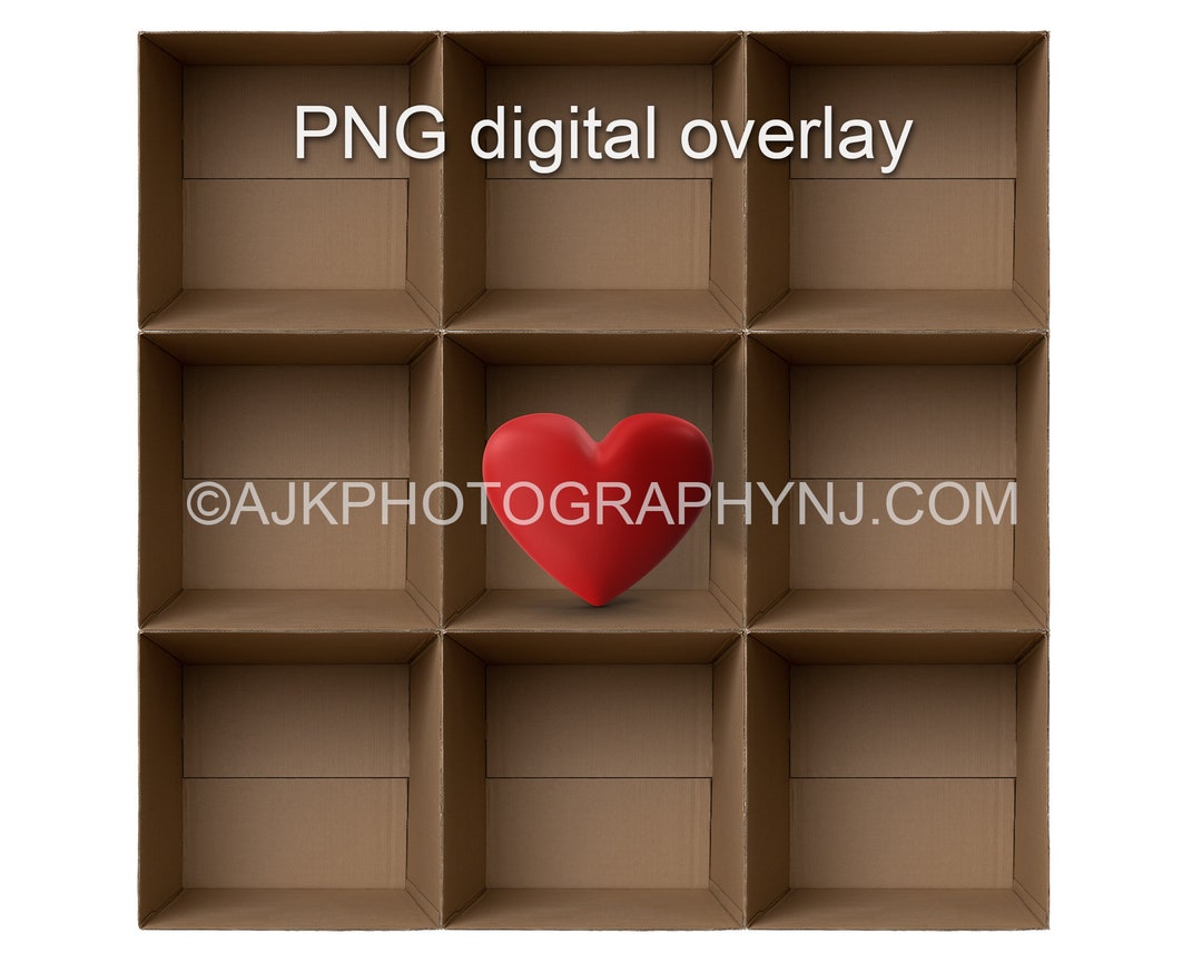 PNG Overlay, 9 Empty Cardboard Boxes Template, Valentines Day Heart in ...