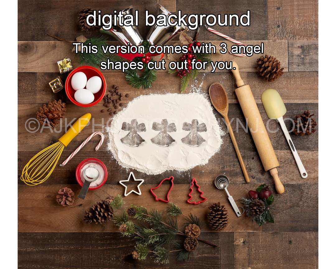 Christmas Digital Backdrop, Christmas Flour Angel With 3 Angel Shapes ...