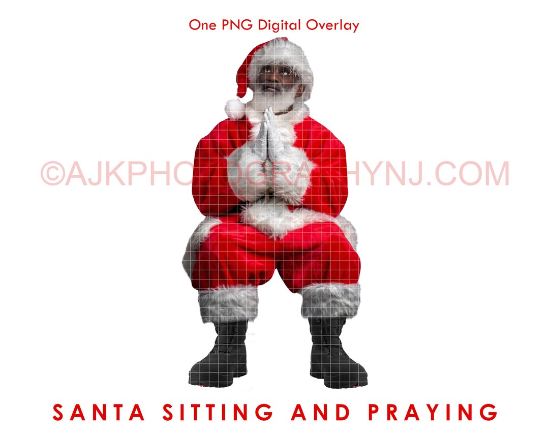 Black Santa Sitting and Praying, PNG Digital Overlay, Christmas ...