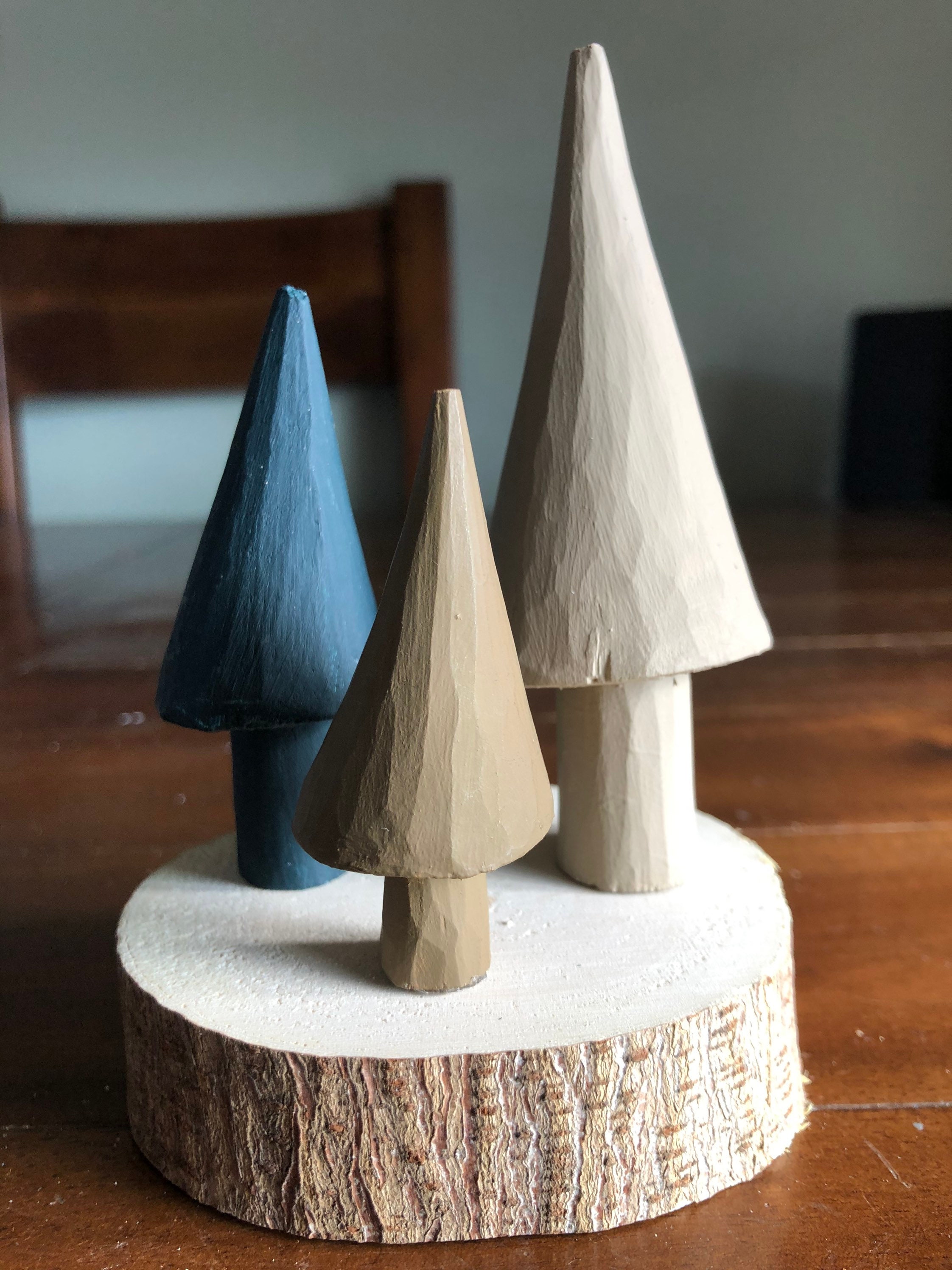 Hand Carved Painted Trees - Etsy