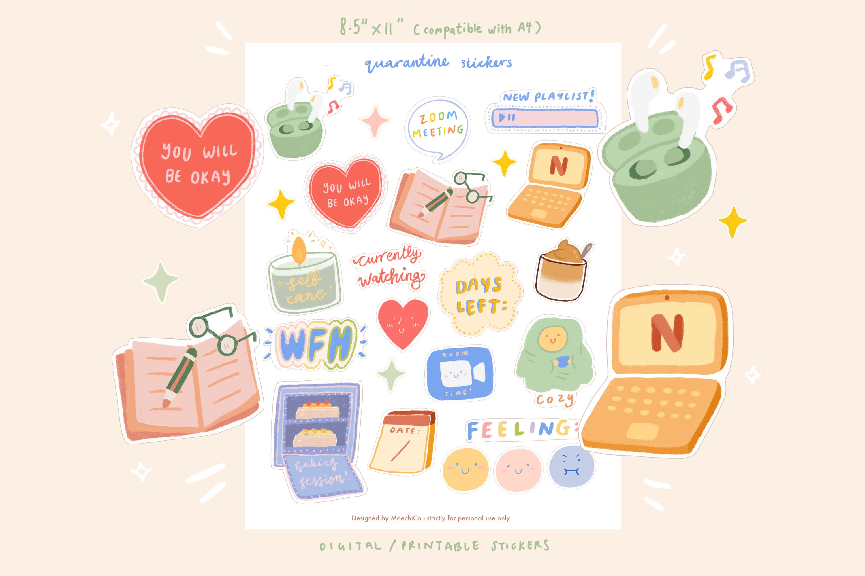 Quarantine Stickers | Printable Stickers | Digital Stickers | Planner ...