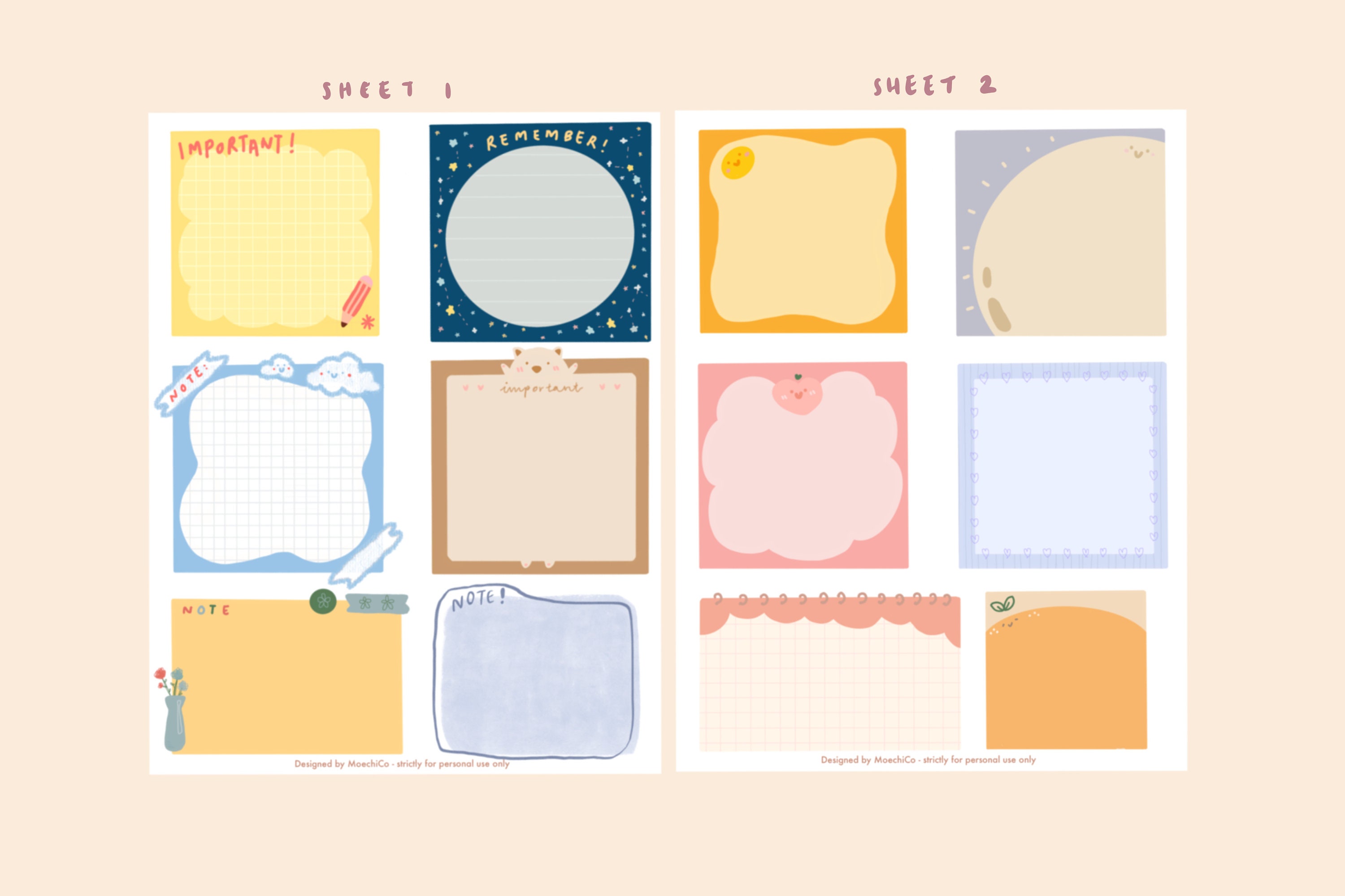 32 Cute Digital Sticky Notes Memo Stickers Goodnotes - Etsy