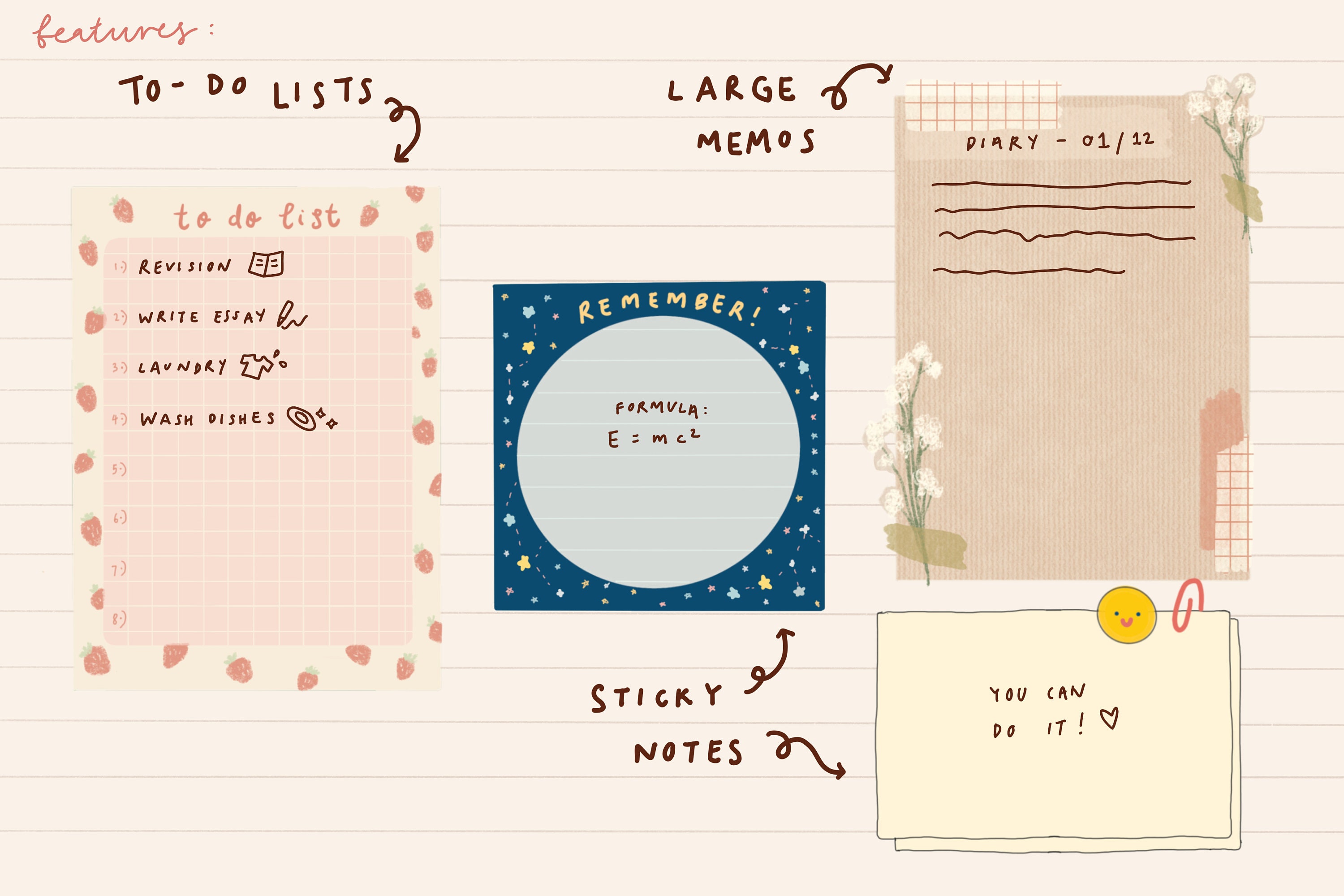 32 Cute Digital Sticky Notes | Memo Stickers | Goodnotes Stickers ...