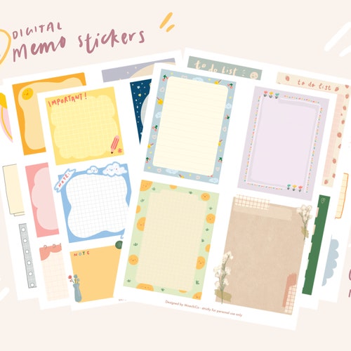 32 Cute Digital Sticky Notes Memo Stickers Goodnotes - Etsy