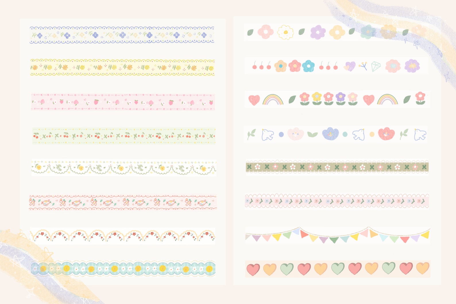 60 Pretty Digital Washi Tape Stickers | Goodnotes Stickers | Printable ...