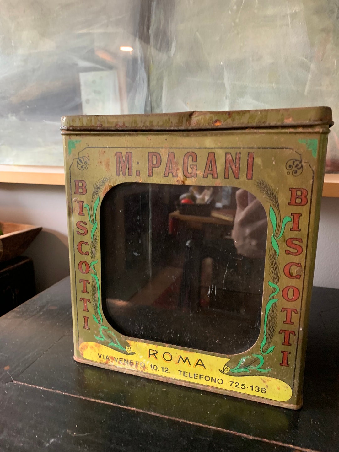 Vintage Italian Biscotti Tin, M. Pagani Advertising Store Display ITALY ...