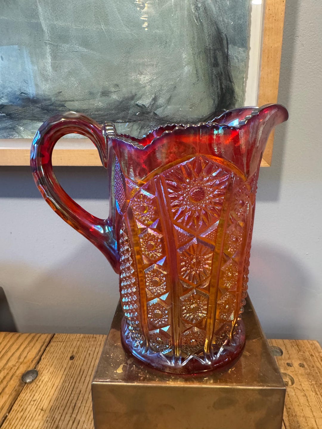 Vintage Heirloom Indiana Glass Sunset Ruby Carnival Glass Pitcher 32 Oz ...