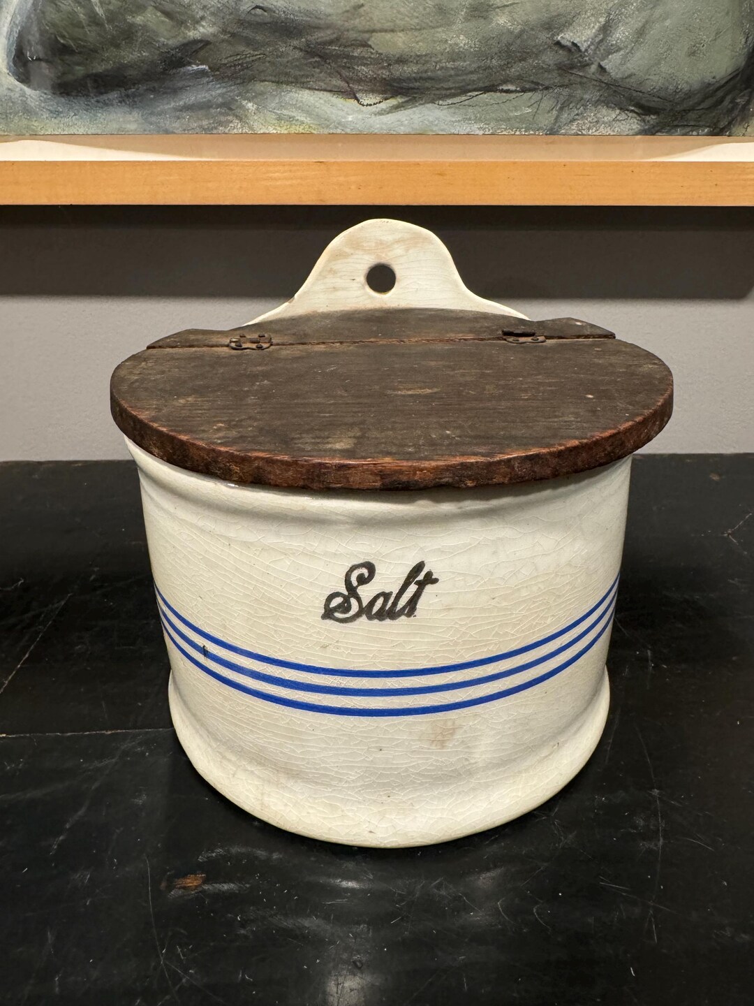 Vintage Antique Hanging Salt Crock With Wood Lid, Stoneware, Ceramic - Etsy