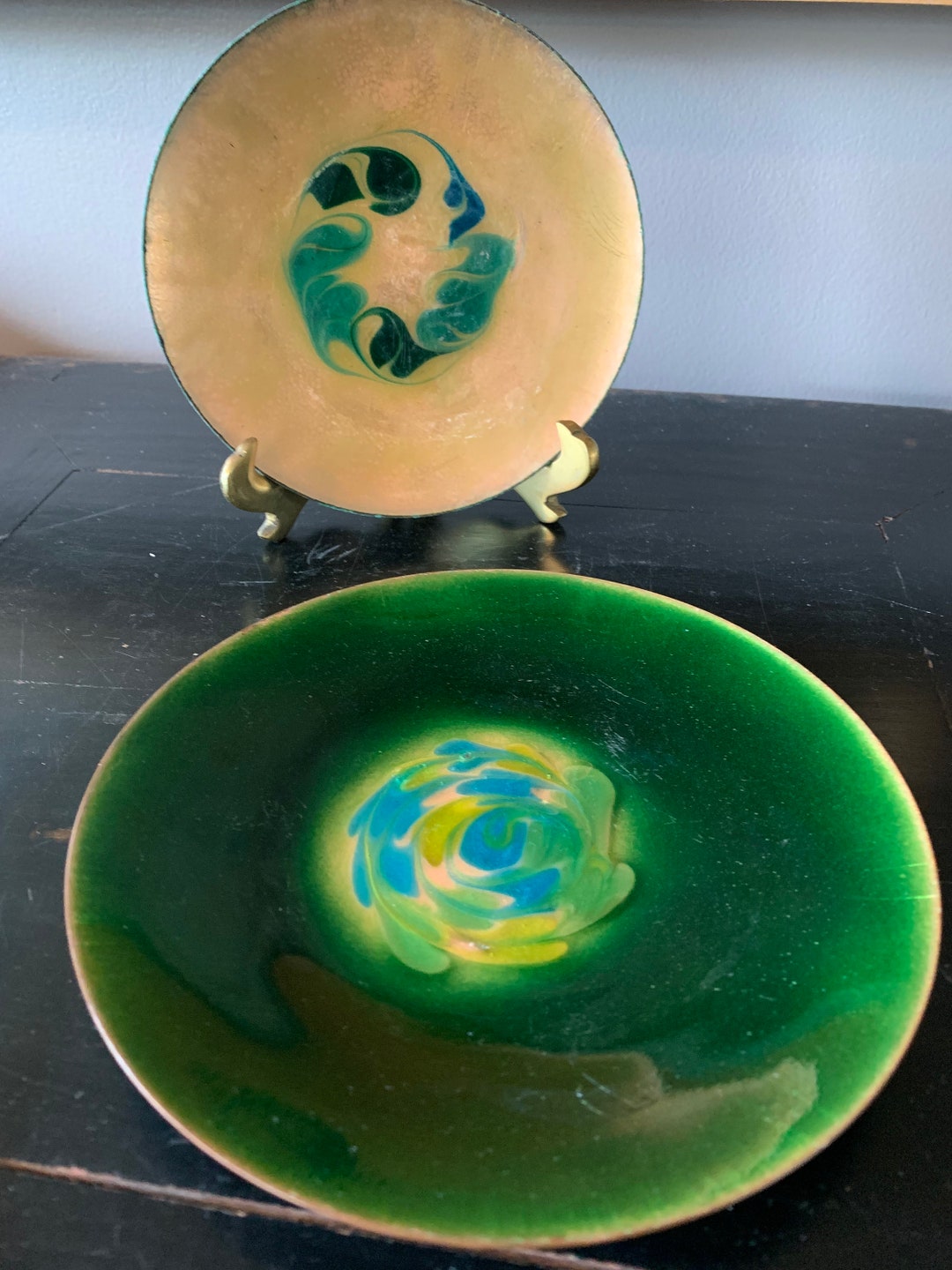 Vintage Bovano Style Enamel Over Copper Plates, Set of 2 - Etsy