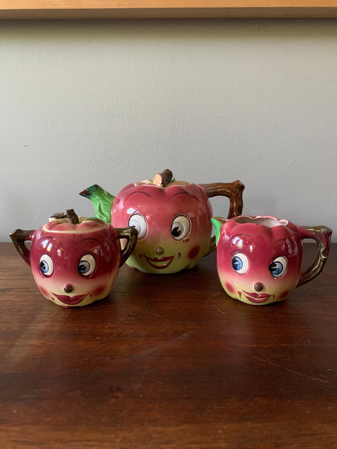 Vintage PY Anthropomorphic Apple Tea Pot, Sugar and Creamer - Etsy