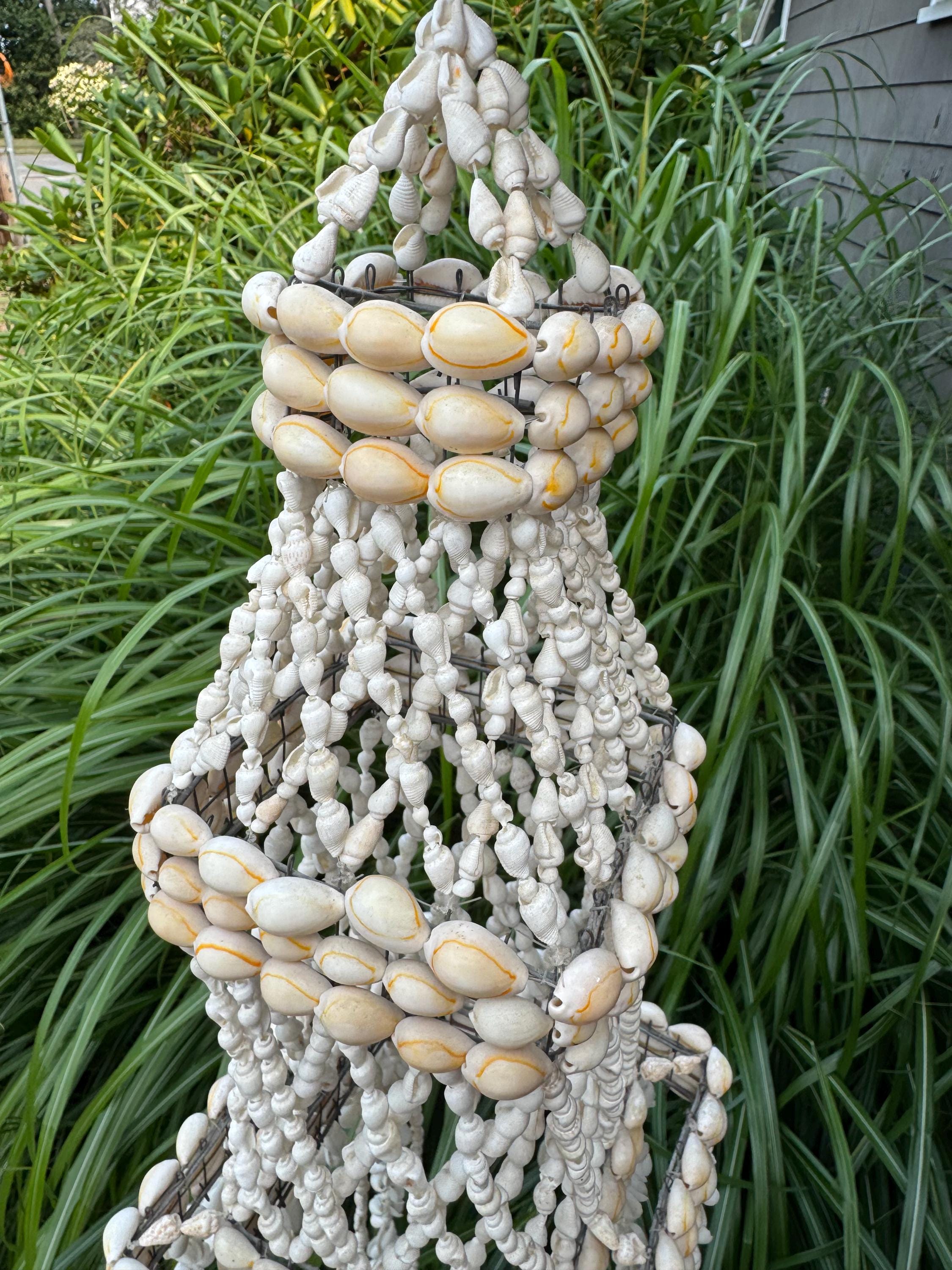 Vintage 2 Tiered Hanging Shell Holder, Cowrie Planter Sea Shell Plant ...