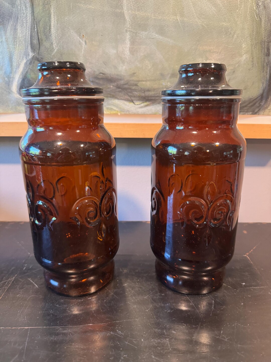 Vintage Borden Cremora Fleur Di Lis Brown Glass Canister Apothecary Jar ...