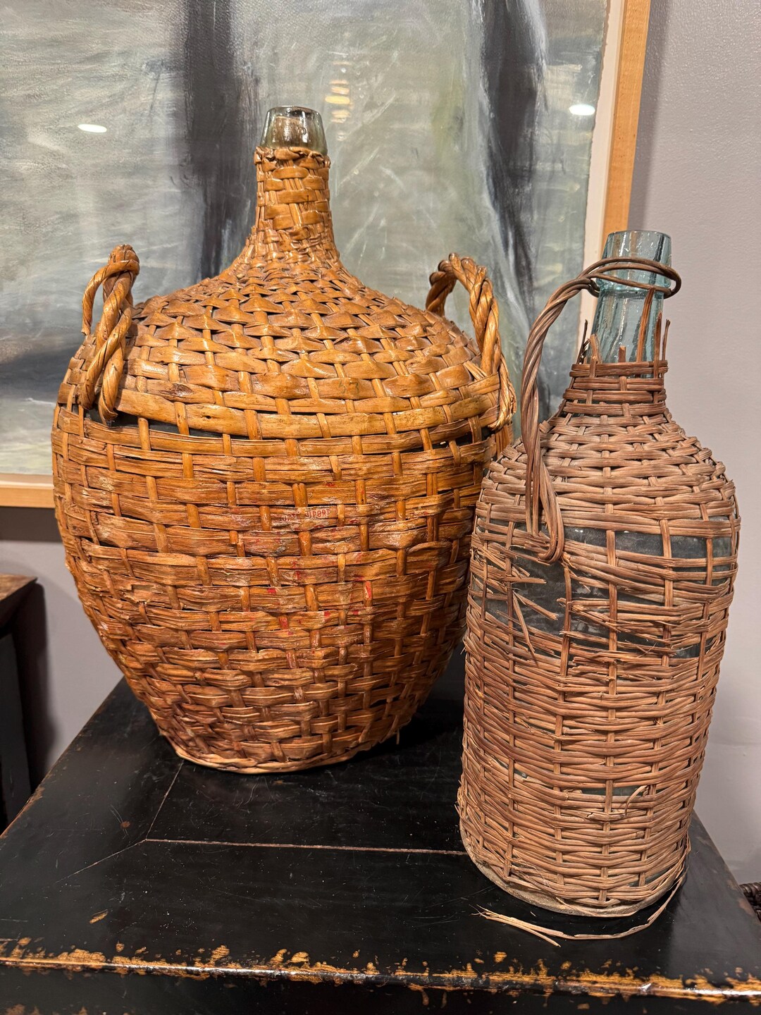 Vintage Wicker Wrapped Demi John and Wicker Wrapped Wine Bottle - Etsy