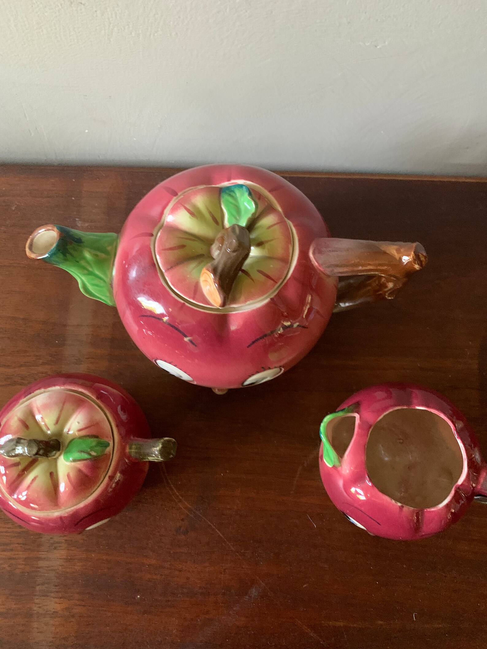 Vintage PY Anthropomorphic Apple Tea Pot, Sugar and Creamer - Etsy