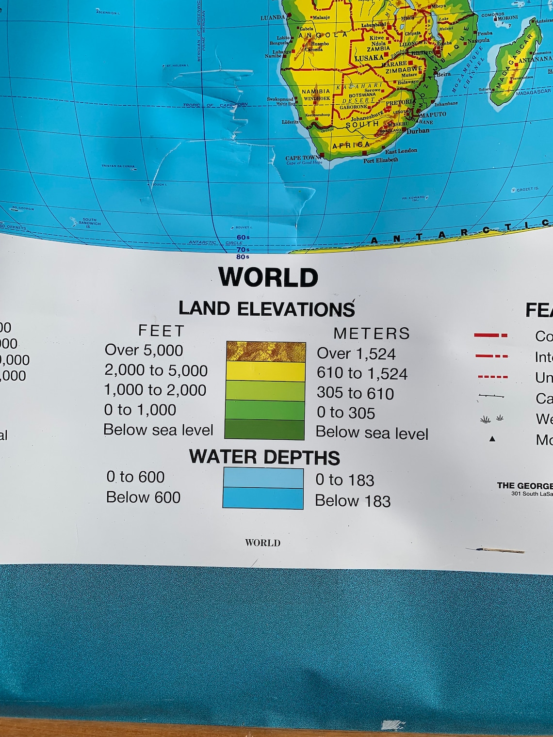 Vintage Cram World Map School Map Retractable - Etsy