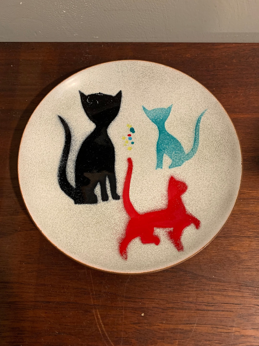 Vintage Bovano of Cheshire Enamel Cat Plate - Etsy