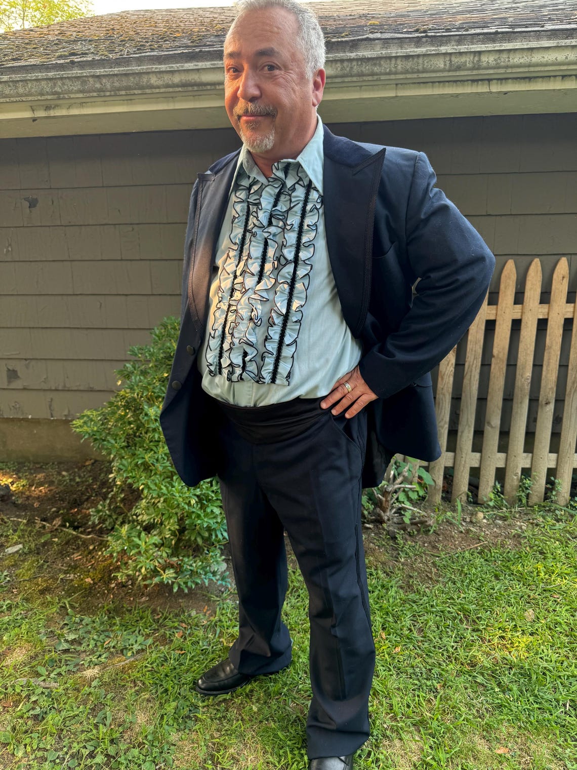 Vintage Navy Blue Tuxedo With Light Blue Ruffle Shirt and Black ...