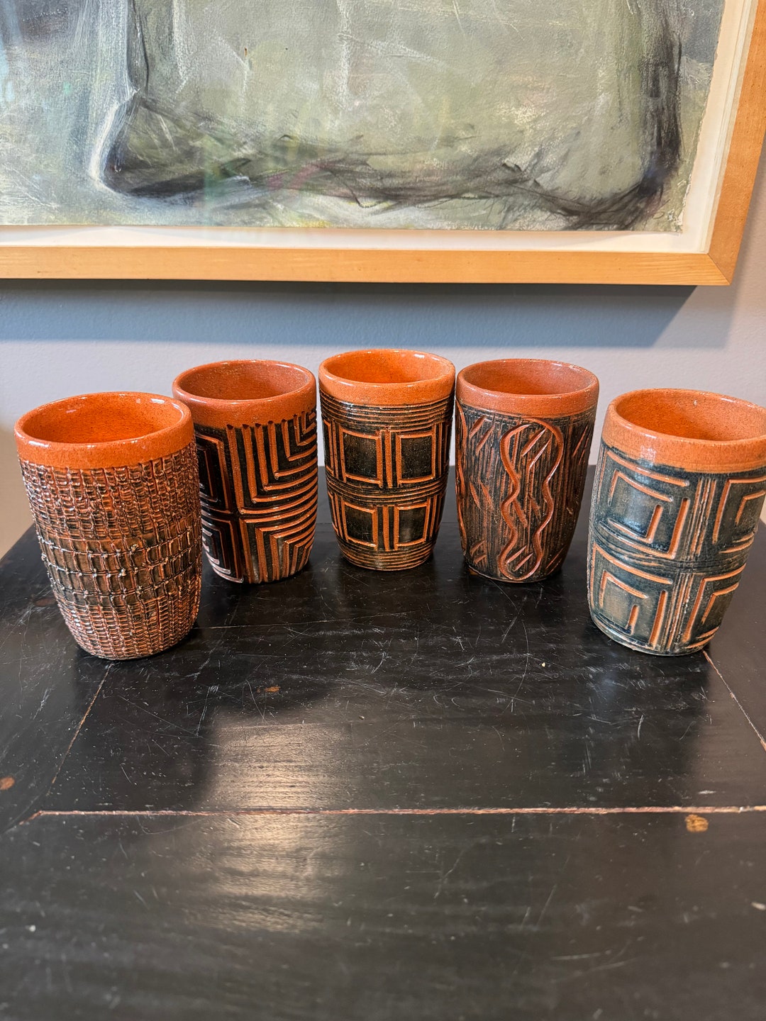 Hal Lasky Mid Century Modern Sgraffito Geometric Puerto Rican Pottery ...