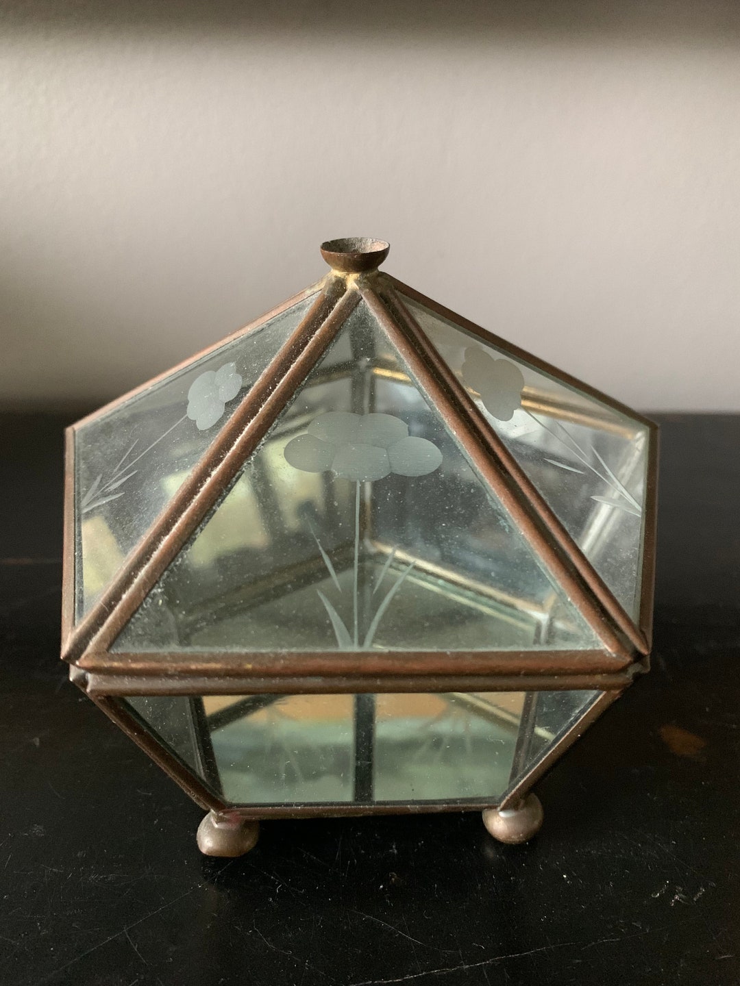 Vintage Brass and Glass Pentagon Tabletop Trinket Display Case - Etsy
