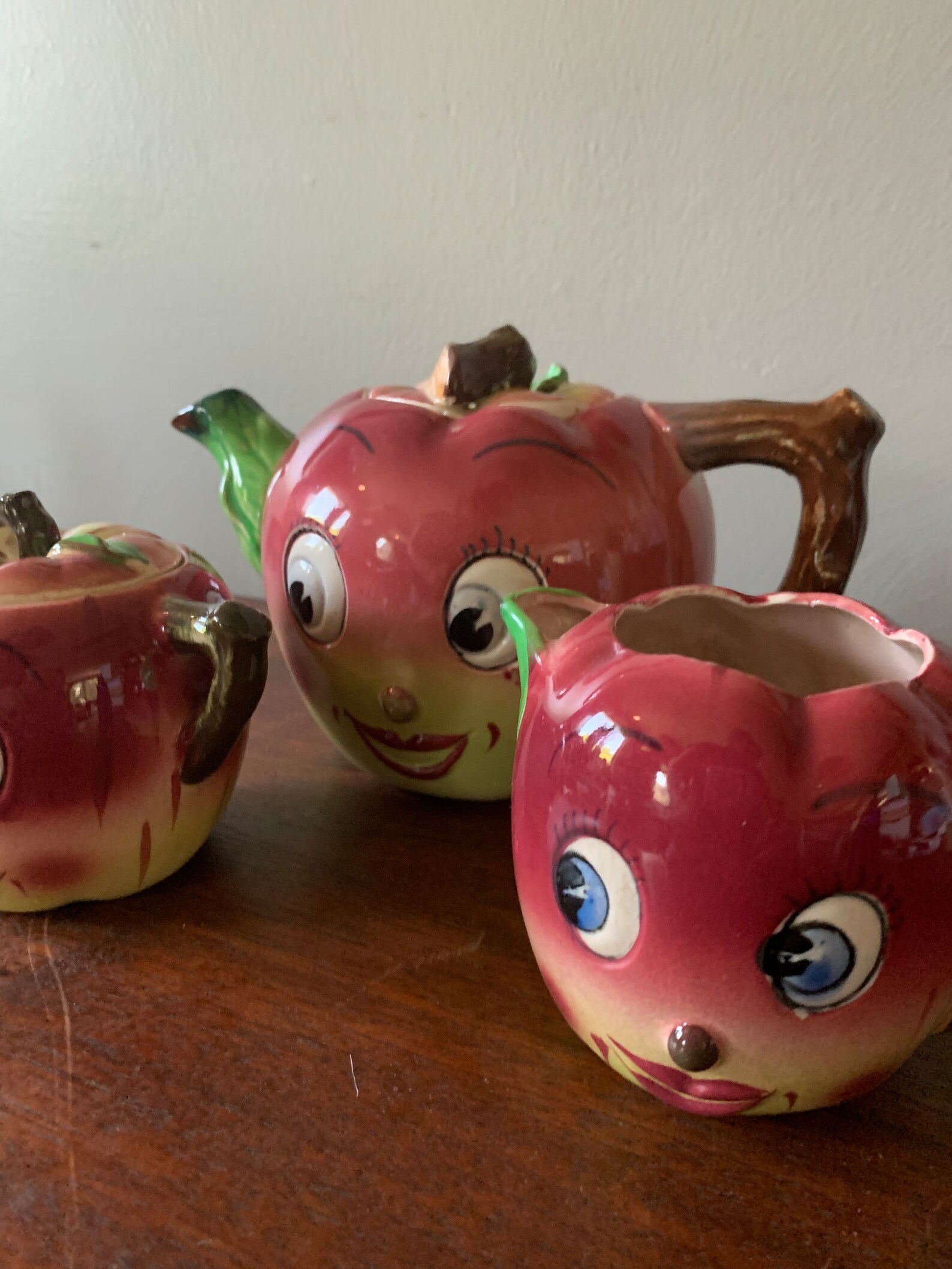 Vintage PY Anthropomorphic Apple Tea Pot, Sugar and Creamer - Etsy