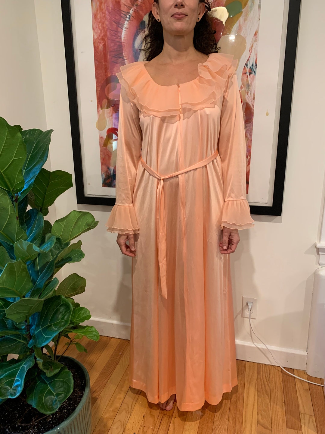 Vintage Vanity Fair Peach Ruffle Trim Negligee Nightgown Robe - Etsy