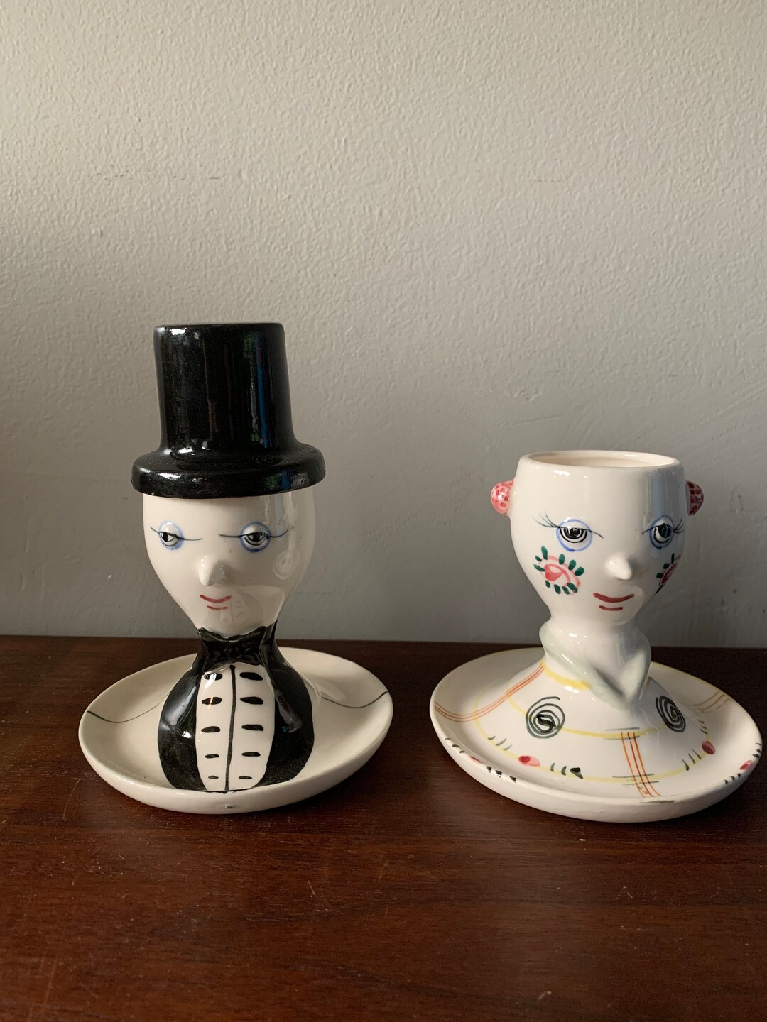 Vintage Napco Man Woman Anthropomorphic Egg Cups With Shaker Hats Japan ...