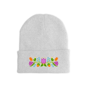 Beanie - Ojibwe Floral Hat Indigenous Woodland Wearable Art Boho Hippie ...