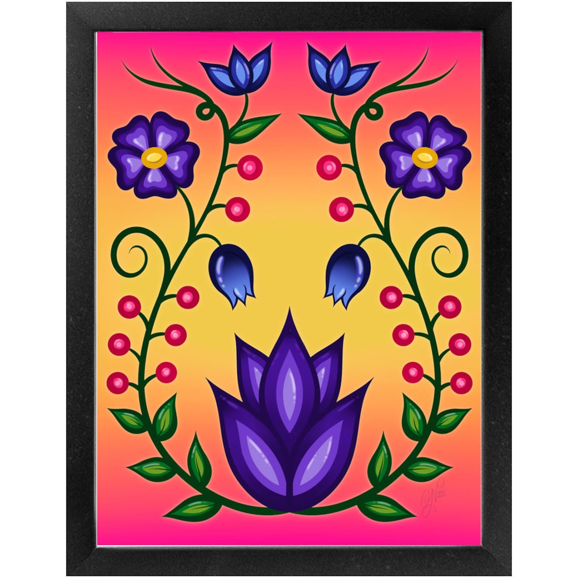 Framed Print • Sunset Ojibwe Floral • Ojibwa Native American Woodland ...