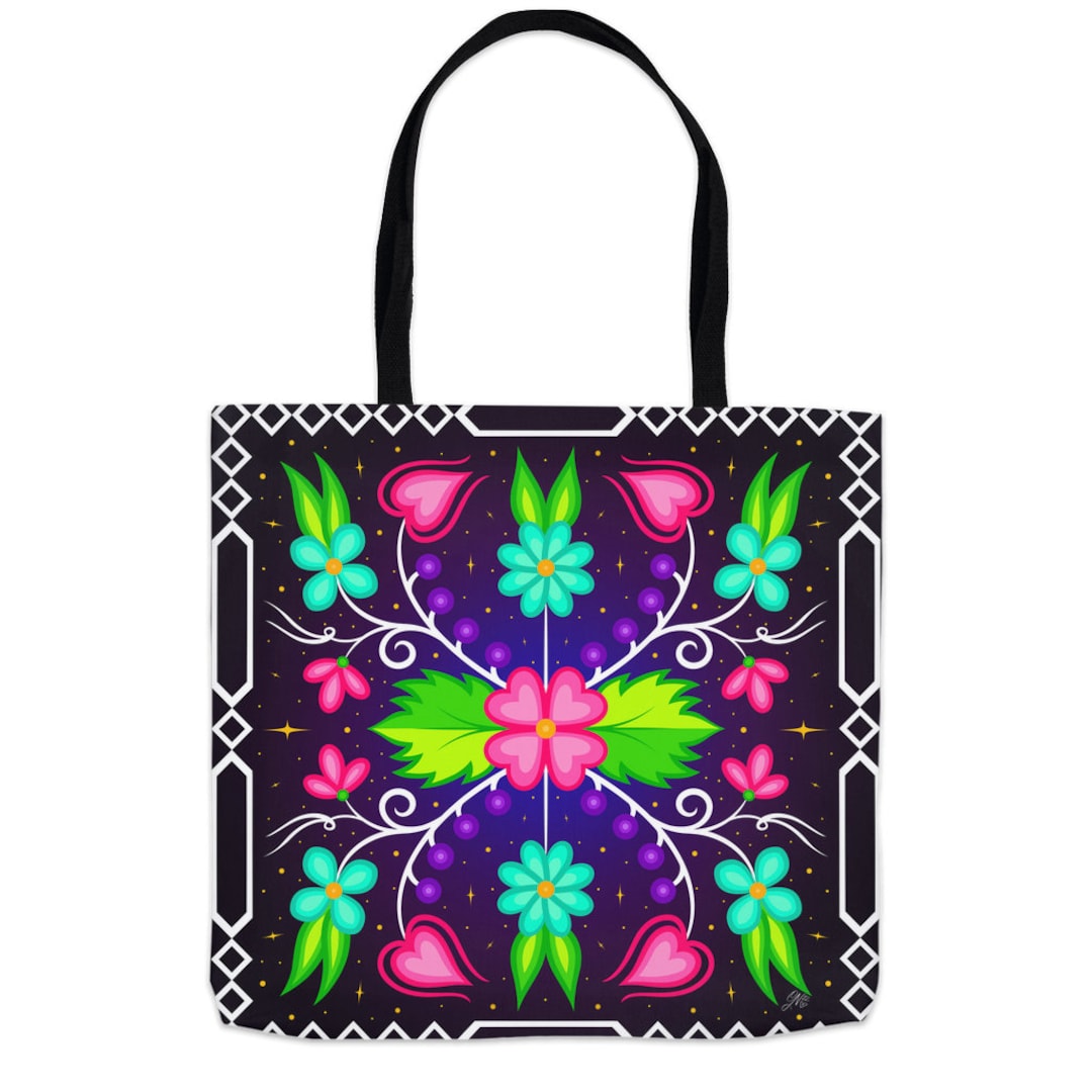 Tote Bag - Otter Track Ojibwe Floral Print Anishinaabe Native American ...