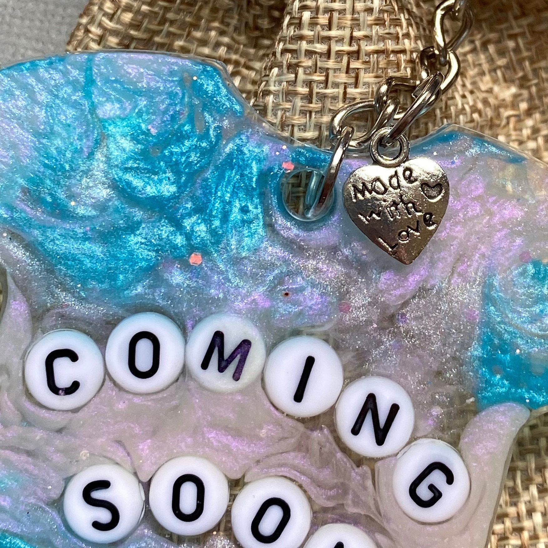 Baby Announcement Keychain, Pregnancy Announcement, Coming Soon, Pink ...