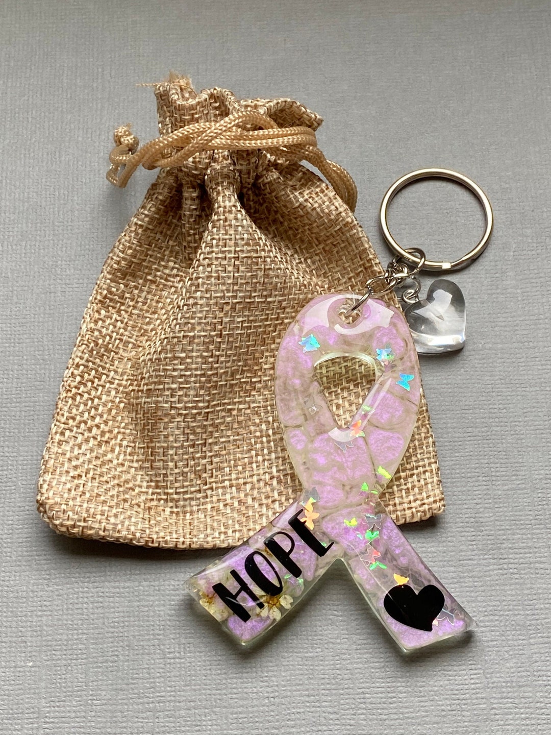 Cancer Ribbon Keychain, Hope Keychain, Lung Cancer, Iridescent ...