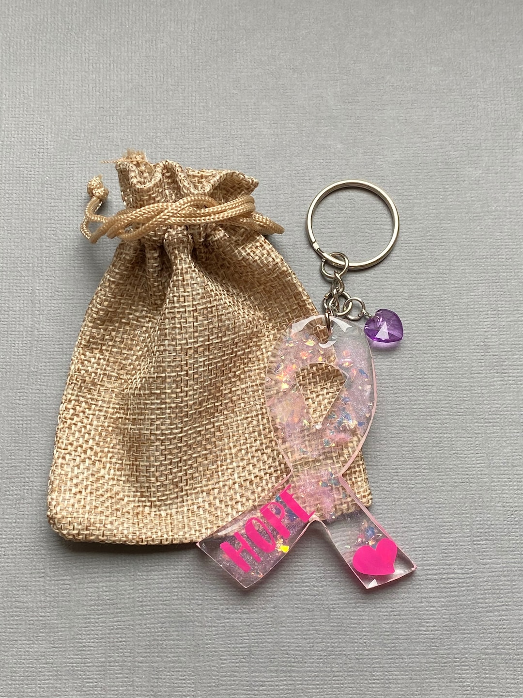 Cancer Ribbon Keychain, Hope Keychain, Breast Cancer, Pink, Iridescent ...
