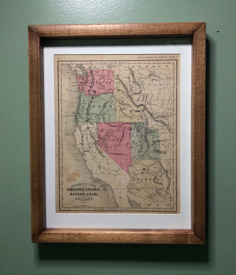 Antique 1871 Map of Washington, Oregon, Idaho, Nevada, Utah and Arizona ...