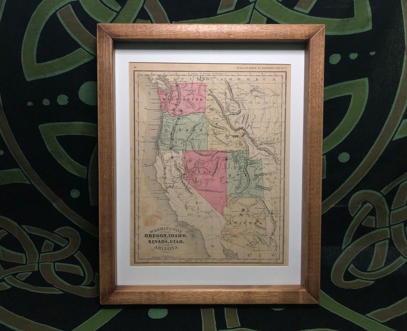 Antique 1871 Map of Washington, Oregon, Idaho, Nevada, Utah and Arizona ...