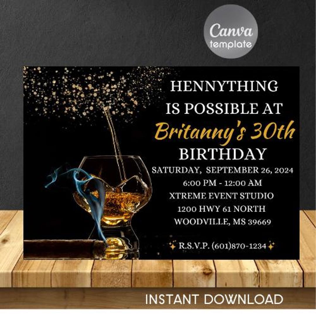 Instant Download Hennessy Birthday Invitation - Etsy