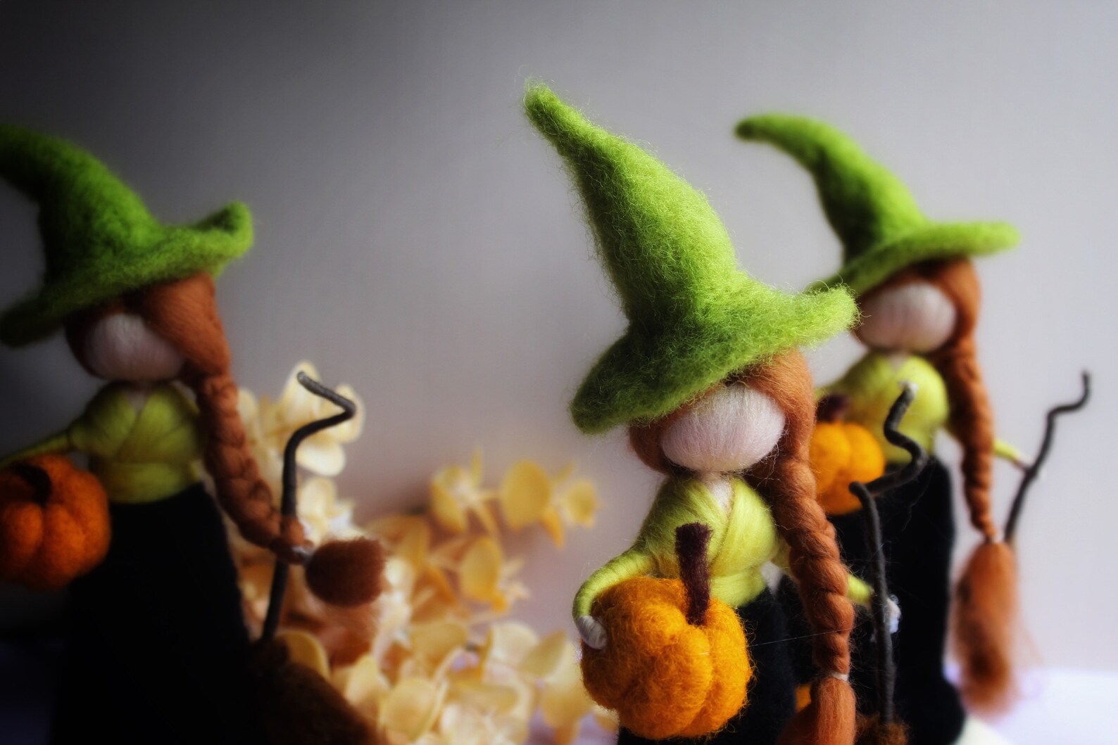 Needle Felted Witch With Pumpkin Halloween Decor - Etsy