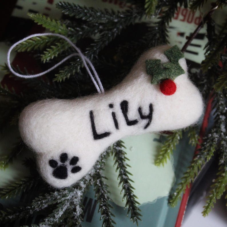 Felt Dog Bone Christmas Ornament With Custom Name - Pet Lover Gift - Etsy