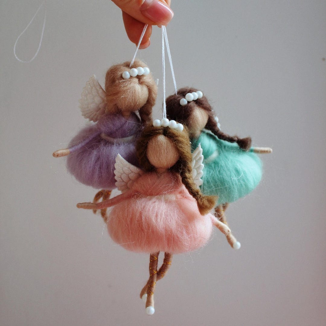 Little Fairy Decor - Brown Hair Felt Fairy in Pink Dress - Adorable ...