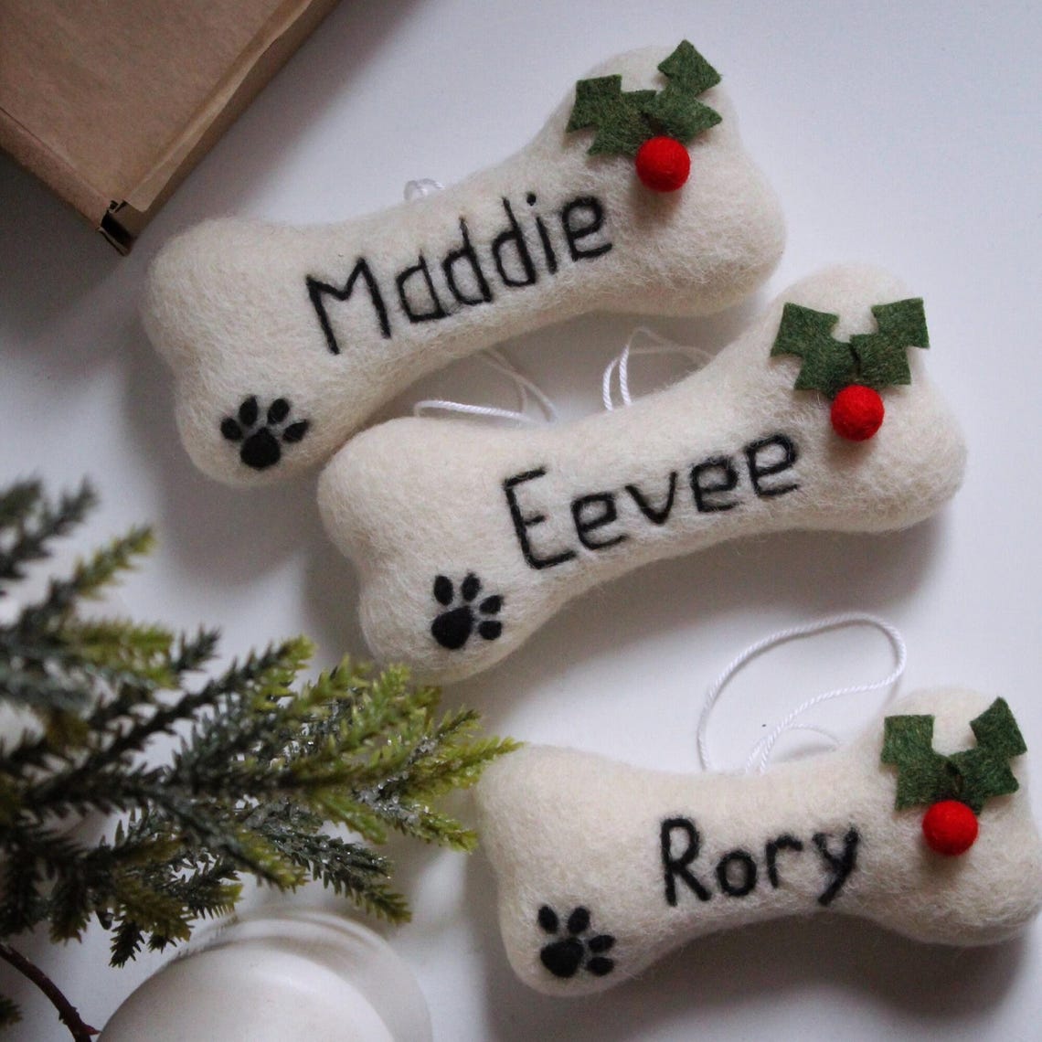 Felt Dog Bone Christmas Ornament With Custom Name - Pet Lover Gift - Etsy