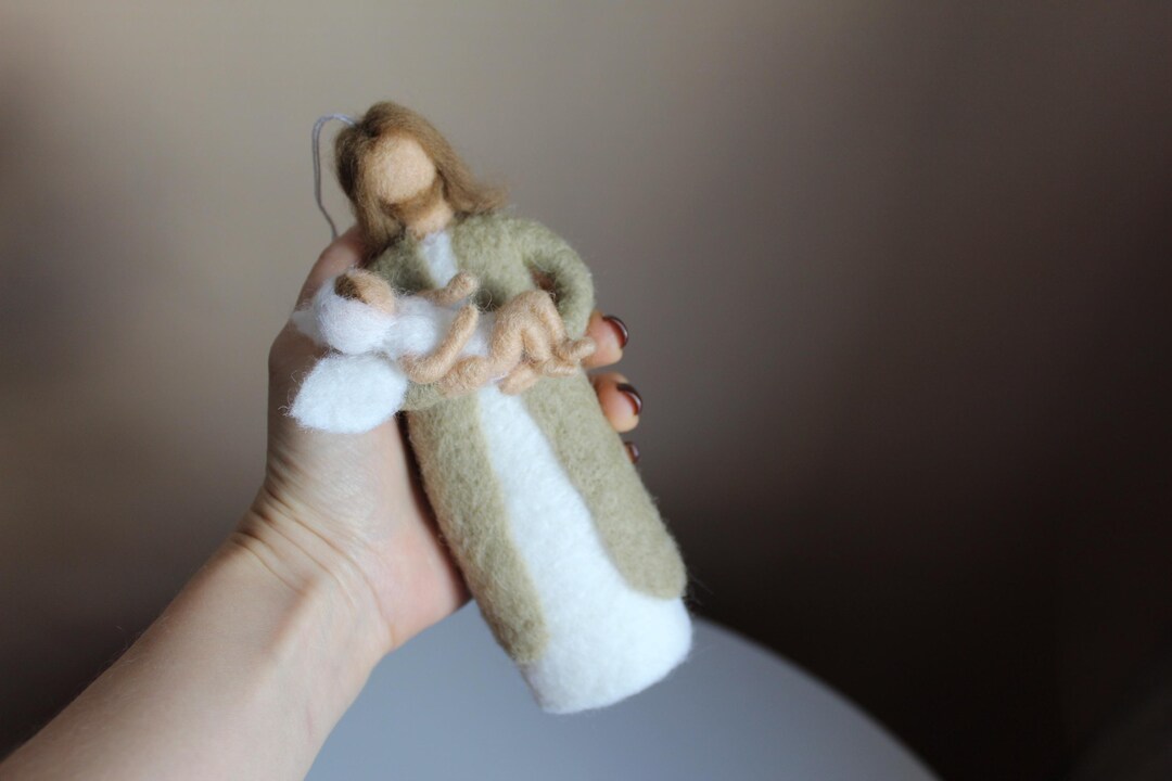 Needle Felted Jesus With Baby Angel, Baby Loss Ornament, Christmas ...