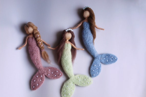 Needle Felted Fairy Mermaids Mobile Ornaments Nursery Decor - Etsy