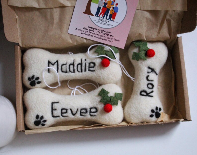 Felt Dog Bone Christmas Ornament With Custom Name - Pet Lover Gift - Etsy