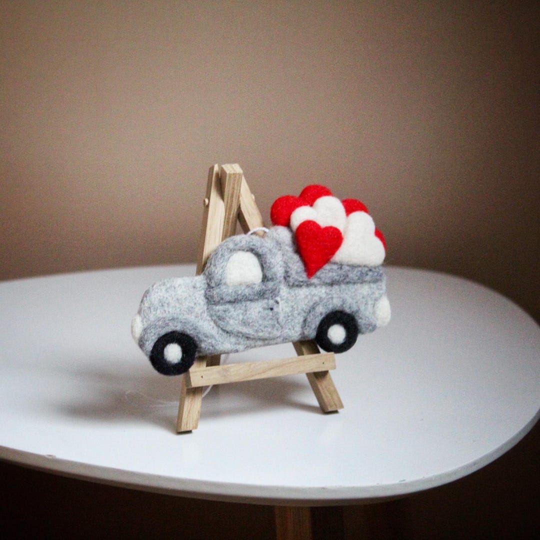 Needle Felted Car With Hearts: Handmade Valentine's Gift - Etsy