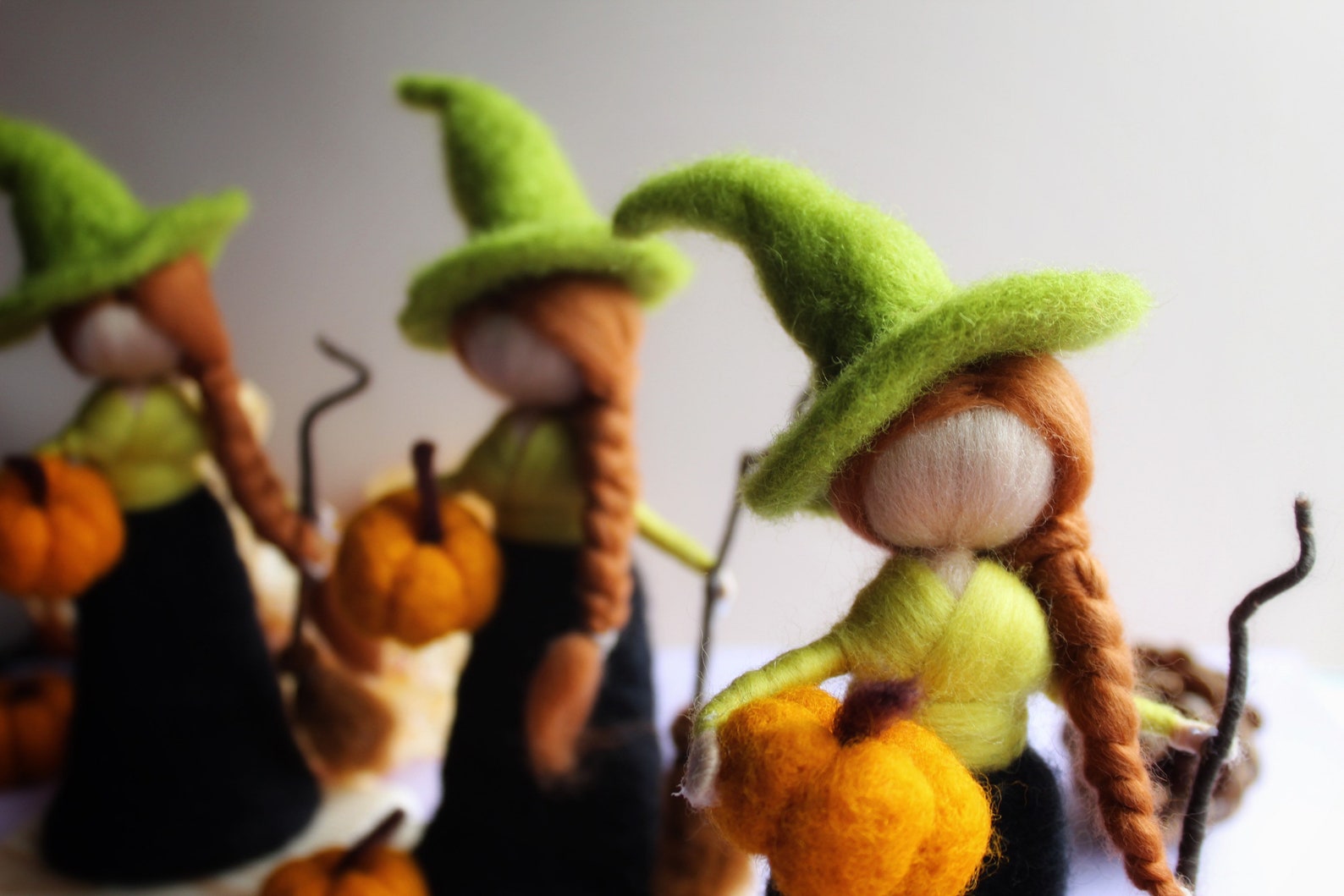 Needle felted witch with pumpkin halloween decor | Etsy